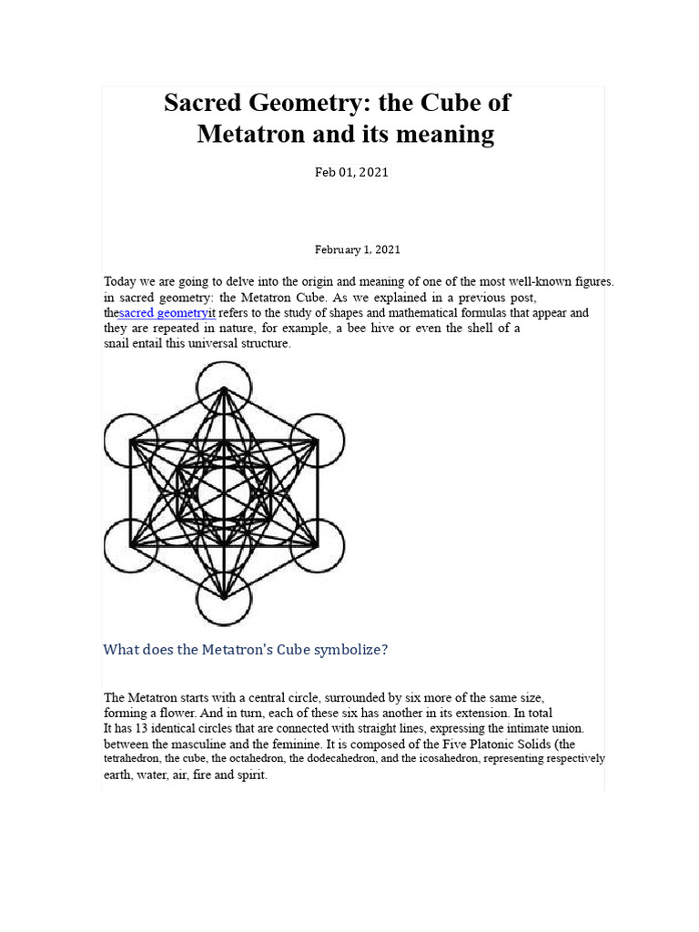Sacred Geometry - The Metatron Cube and Its Meaning | PDF