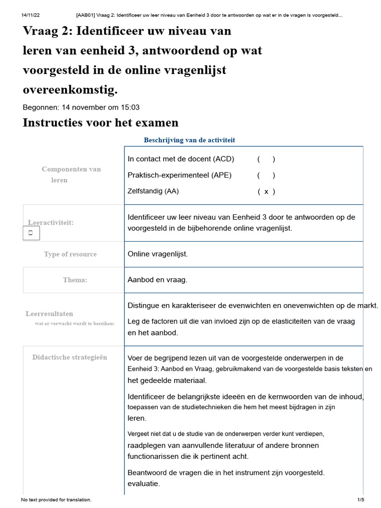 Vraag 2: Identificeer Uw Niveau Van Leren Van Eenheid 3, Antwoordend Op ...