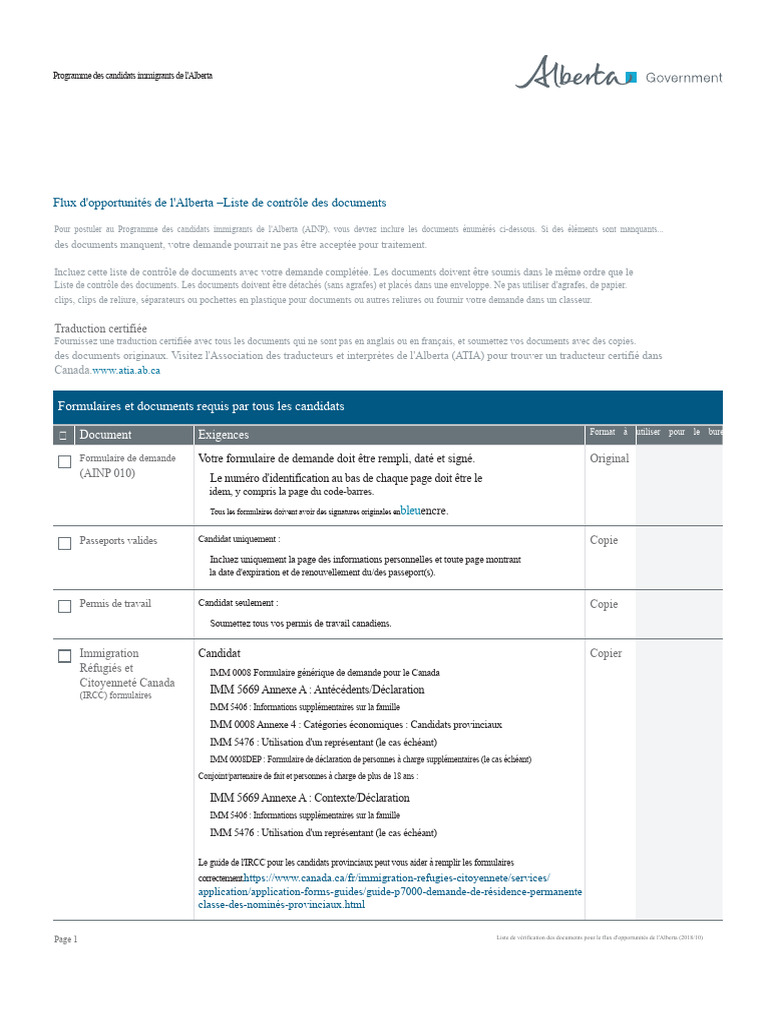 Liste de contrôle AINP Alberta 2023 | PDF | Salaires | Passeport