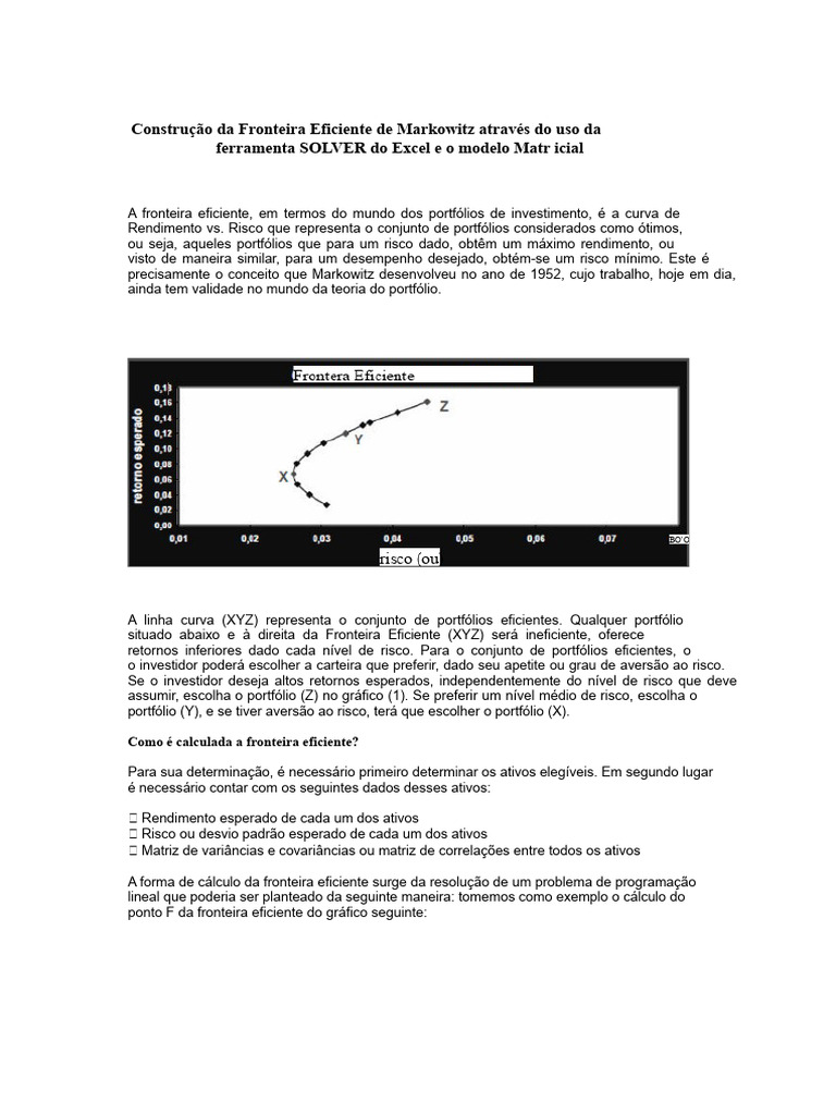 Fronteira Eficiente de Markowitz no Excel | PDF | Avaliação de risco ...