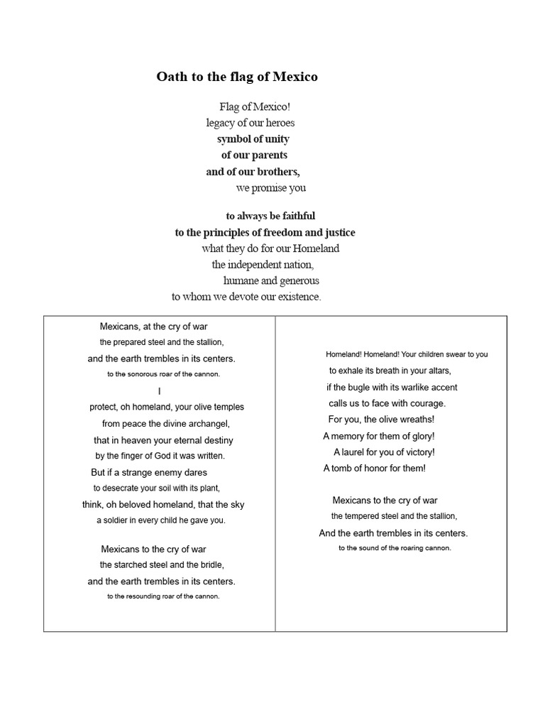 Mexican Pledge of Allegiance Text | PDF | Flag