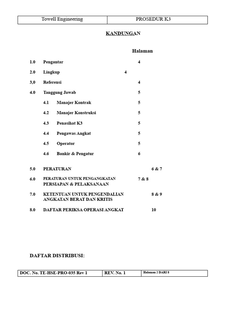 Prosedur K3 Pengangkatan Towell Engineering | PDF