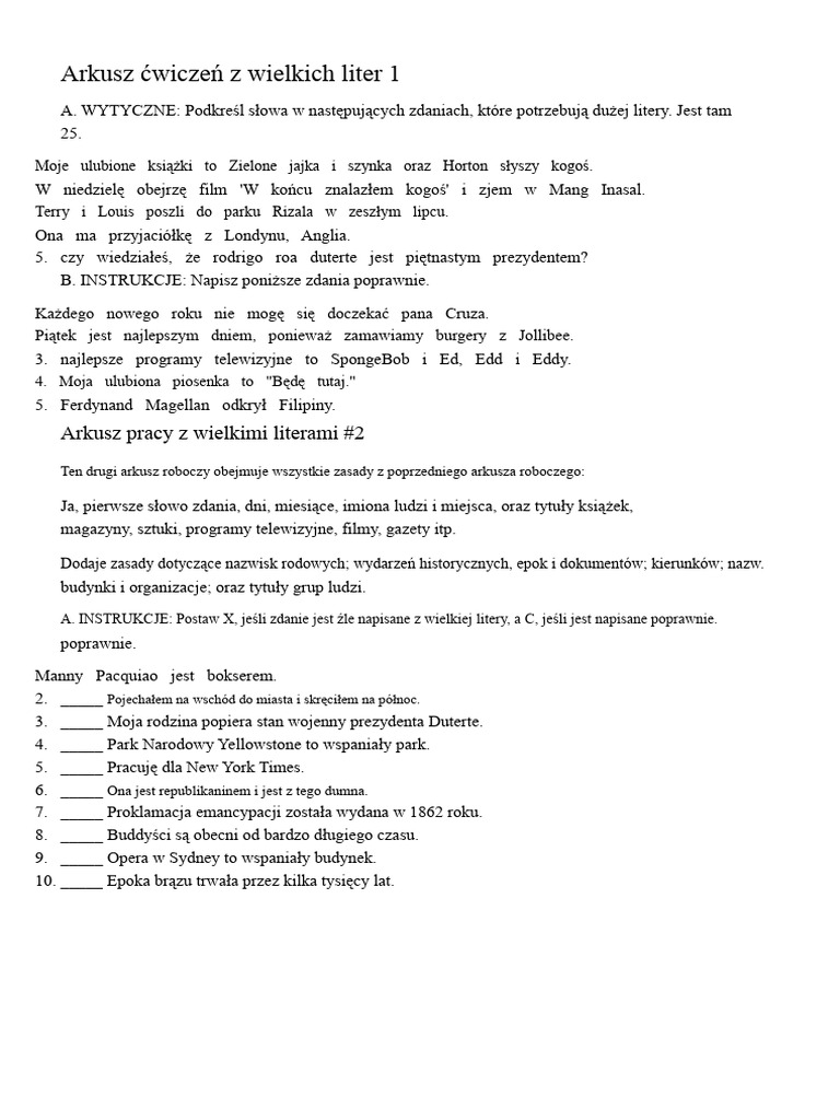 Ćwiczenia Z Wielkimi Literami | PDF