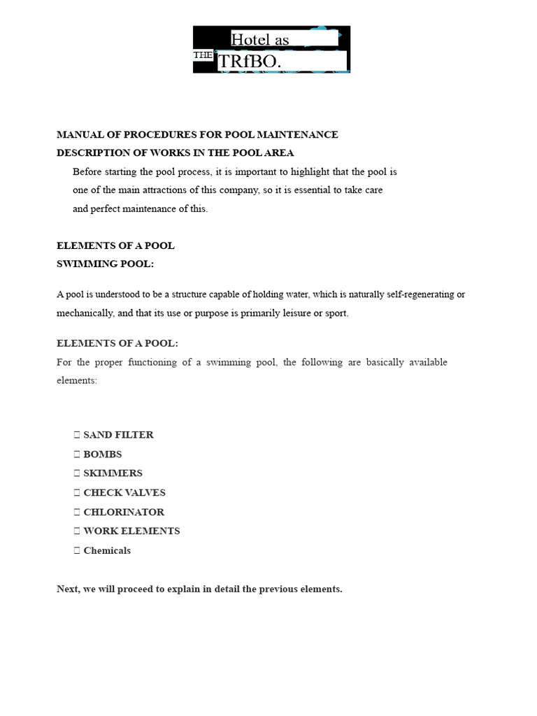 Pool Maintenance Procedures Manual | PDF | Swimming Pool | Filtration