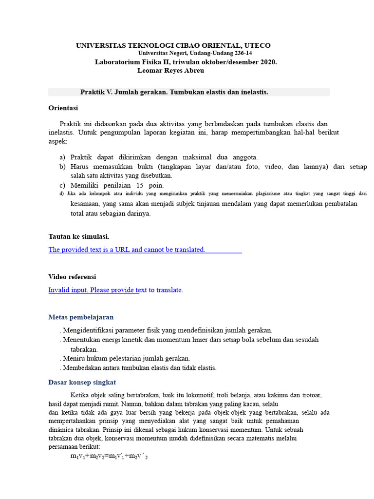 Praktik V. Tabrakan Elastis Dan Inelastis | PDF