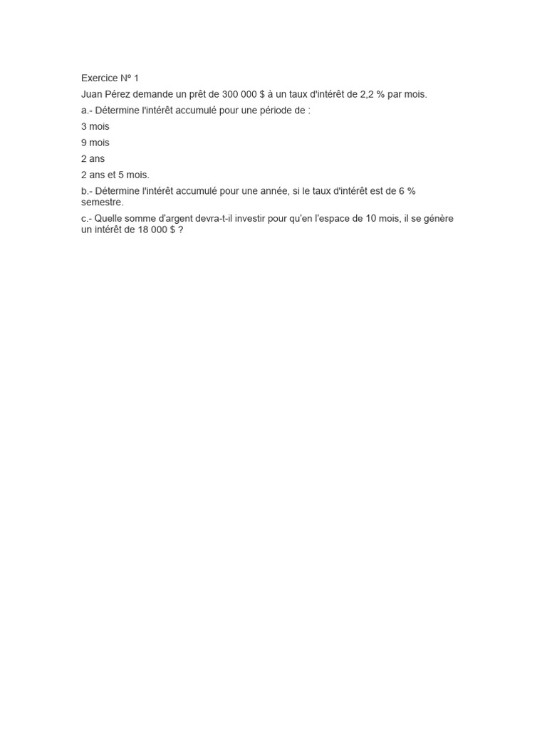 Calculs d'intérêts pour un prêt de 300 000 $ | PDF