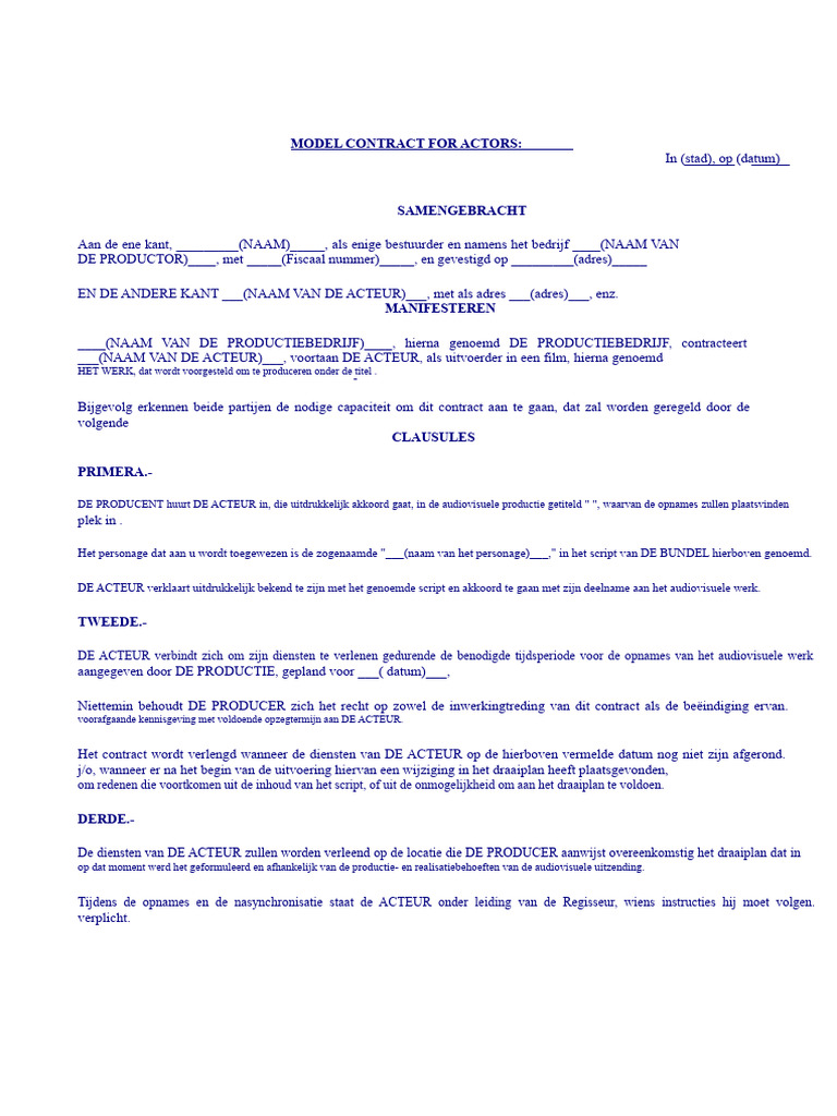 Model Contract Voor Acteurs | PDF