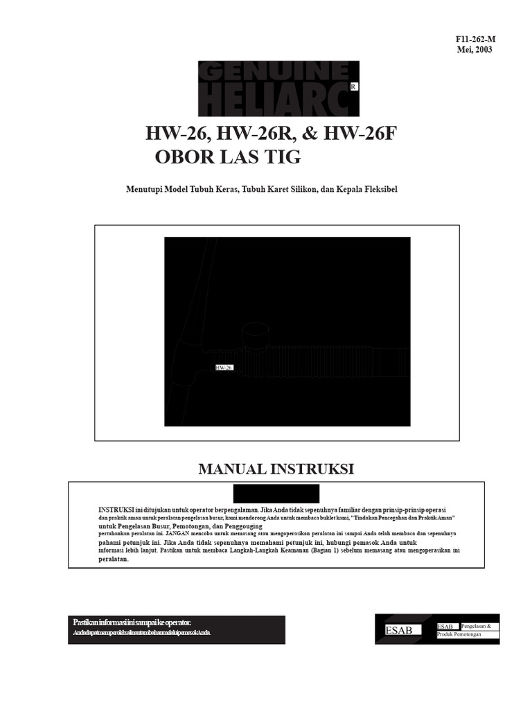 Manual Instruksi Obor Las TIG HW-26 | PDF
