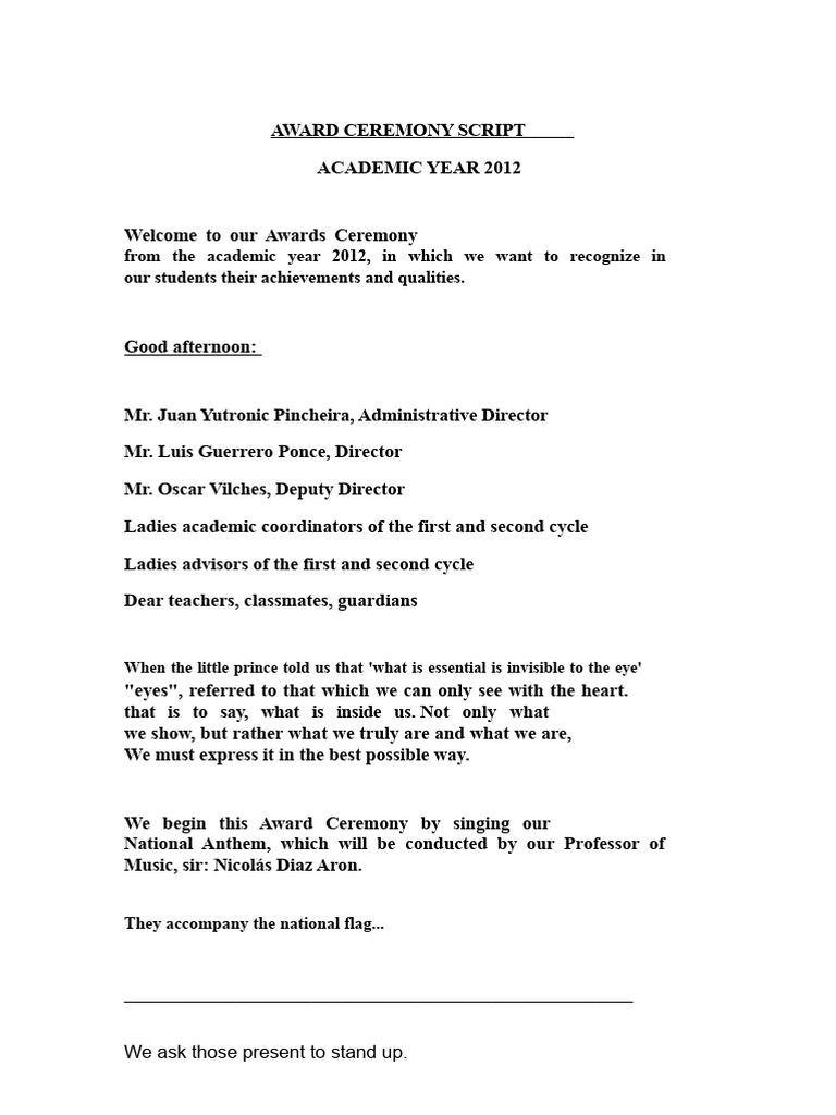 2012 Awards Ceremony Script | PDF