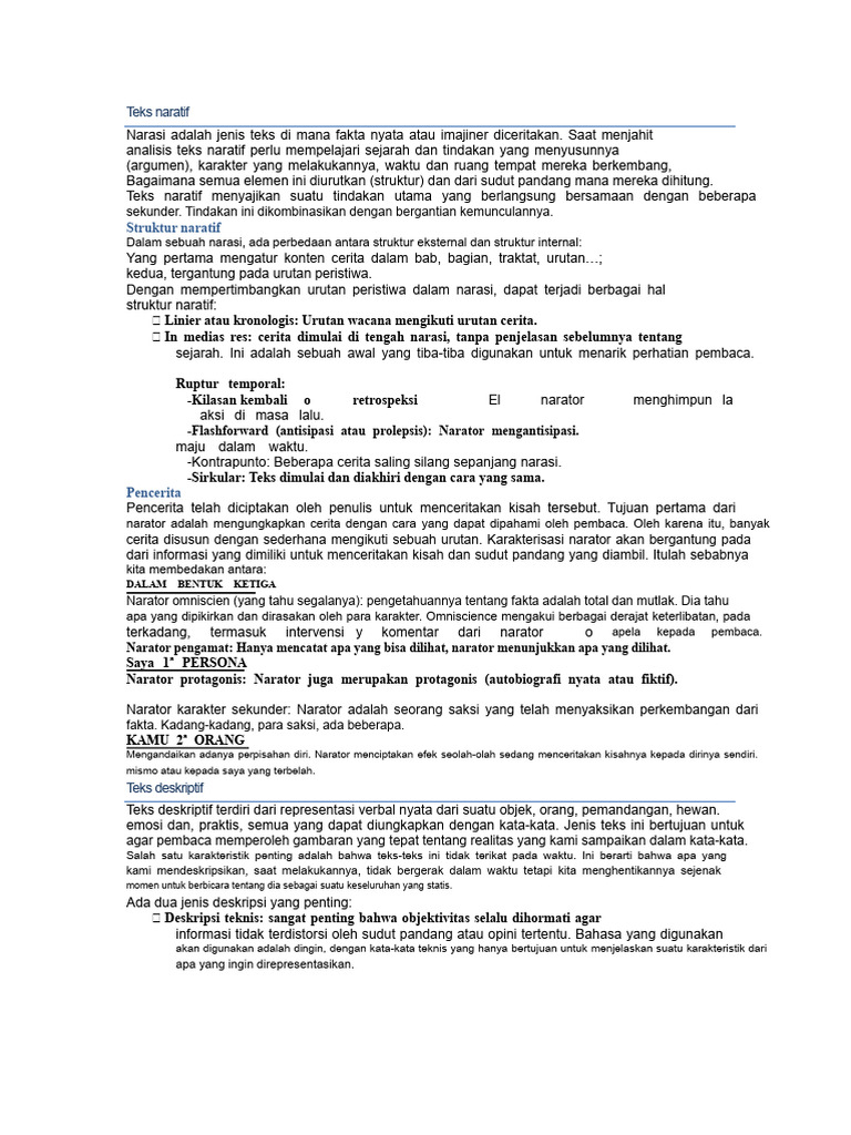 Teks Naratif Deskriptif Ekspositori Dan Argumentatif | PDF
