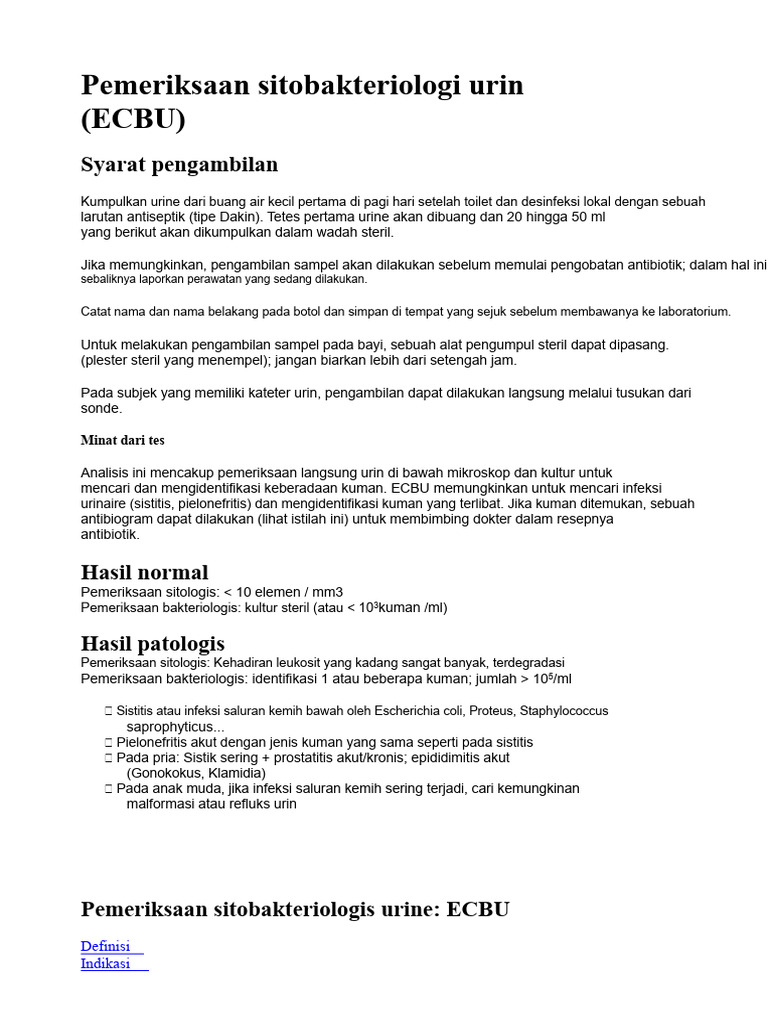 Panduan ECBU: Pengambilan dan Analisis Urin | PDF