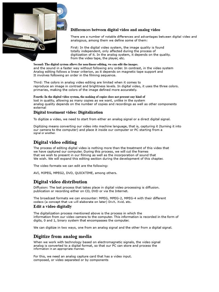 Digital vs Analog Video Explained | PDF | Codec | Data Compression