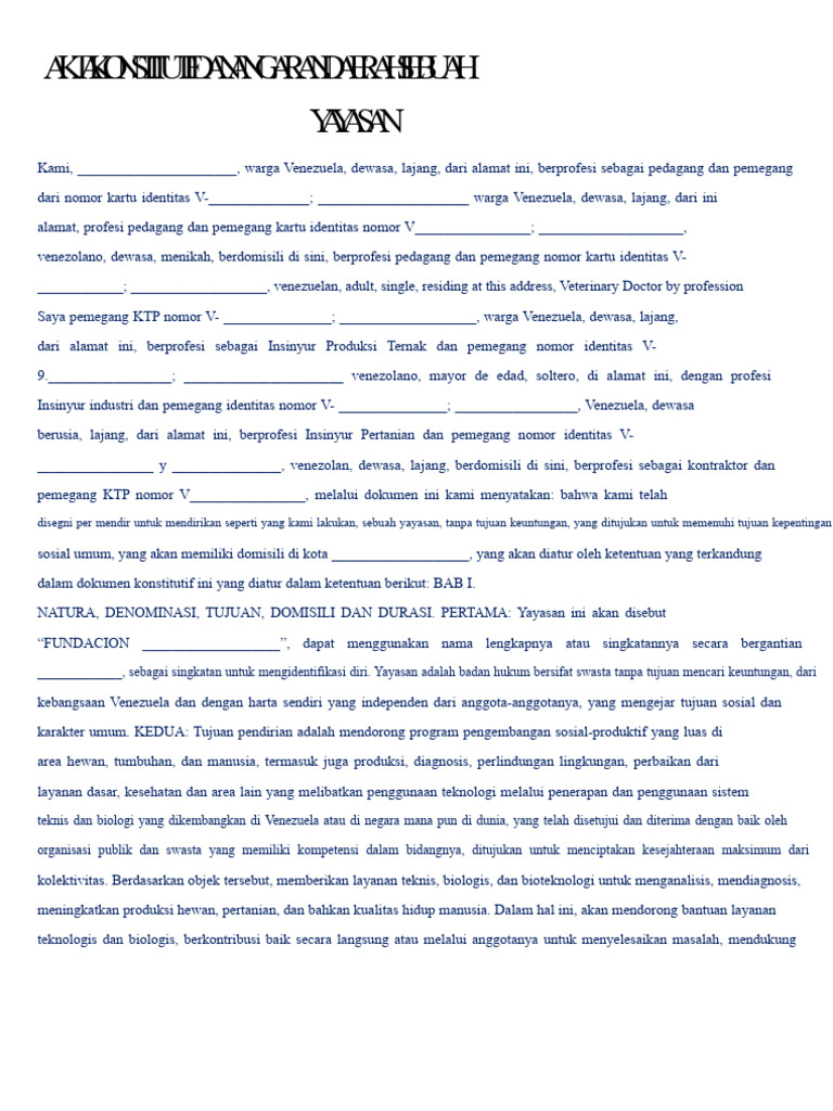 Akta Pendirian Dan Angaran Dari Sebuah Yayasan Kakek-Nenek | PDF