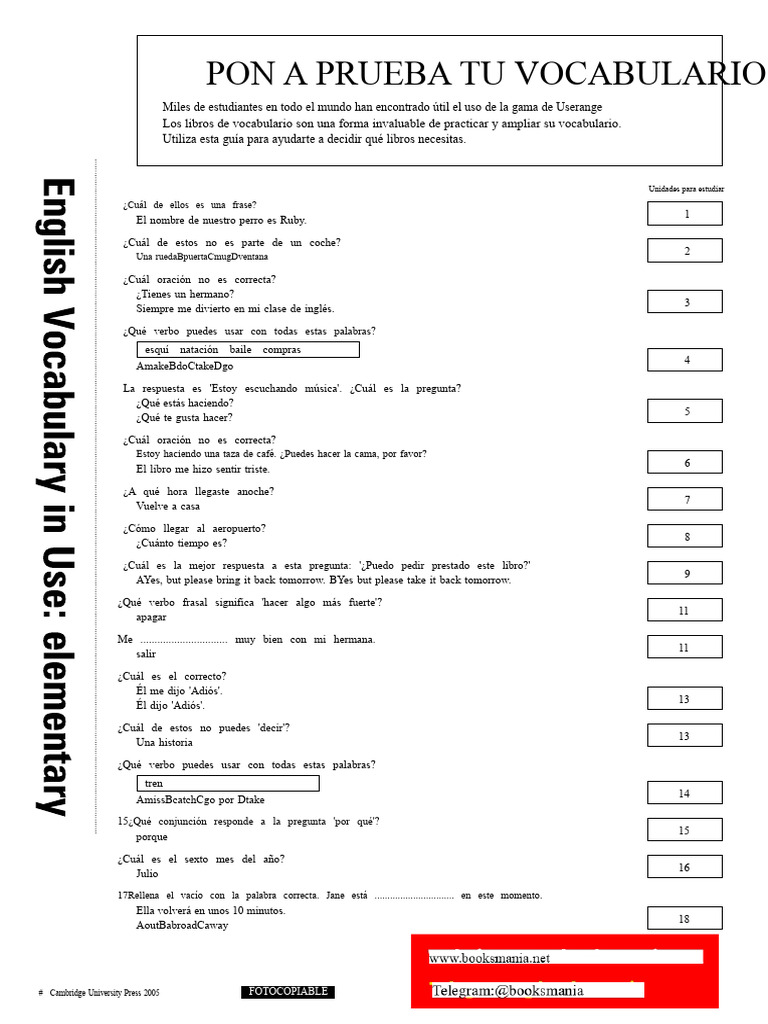 2 - Prueba Tu Vocabulario en Inglés - Uso Elemental | PDF | Adverbio ...