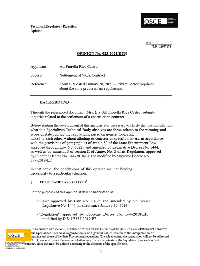 Opinion 023-2021 - DTN Settlement of Work Contract | PDF | Arbitration ...