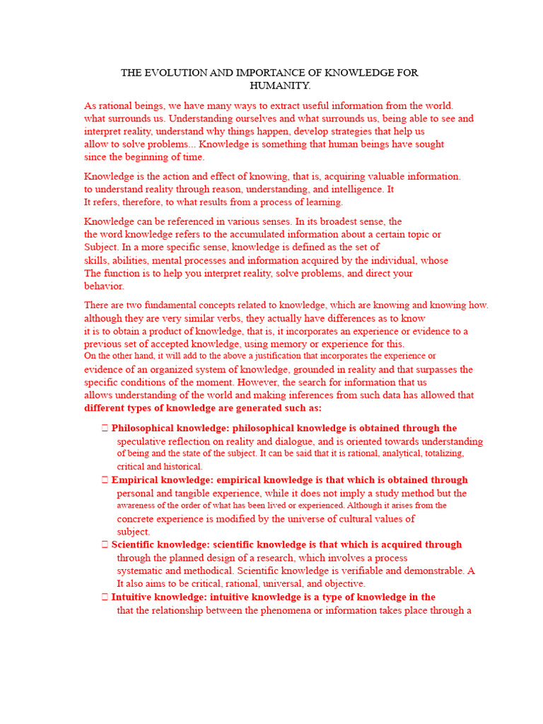 The Evolution and Importance of Knowledge For Humanity | PDF ...