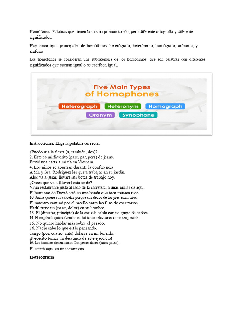 Homófonos y Tipos, Conjunciones y Tipos | PDF | Oración (Lingüística ...
