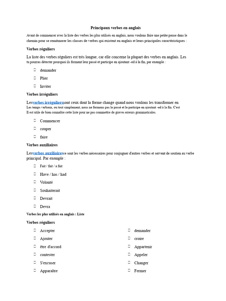 Liste des verbes anglais essentiels | PDF | Verbe