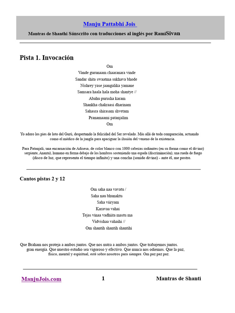 Traducciones de Mantras de Shanthi | PDF | Vedas | Mantra
