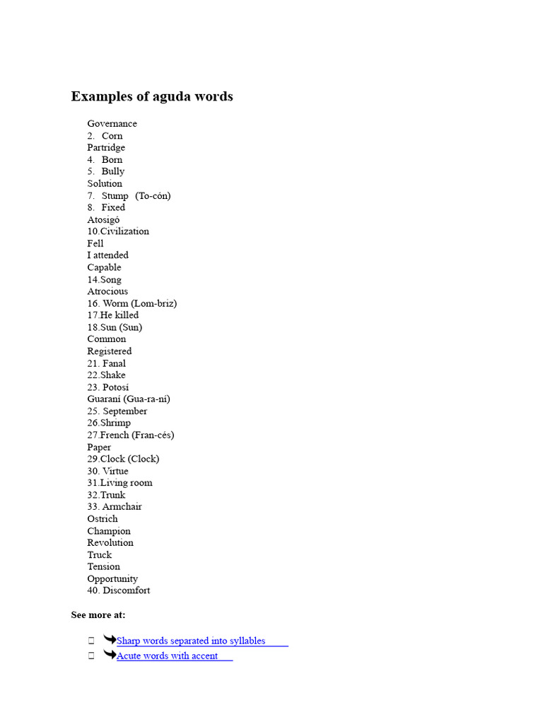 Examples of Acute Words | PDF