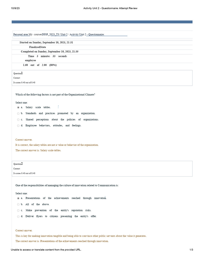 Activity Unit 2 - Questionnaire - Review of The Attempt | PDF ...