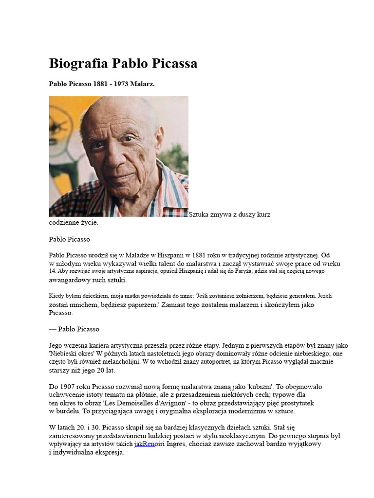 Biografia Pablo Picasso | PDF