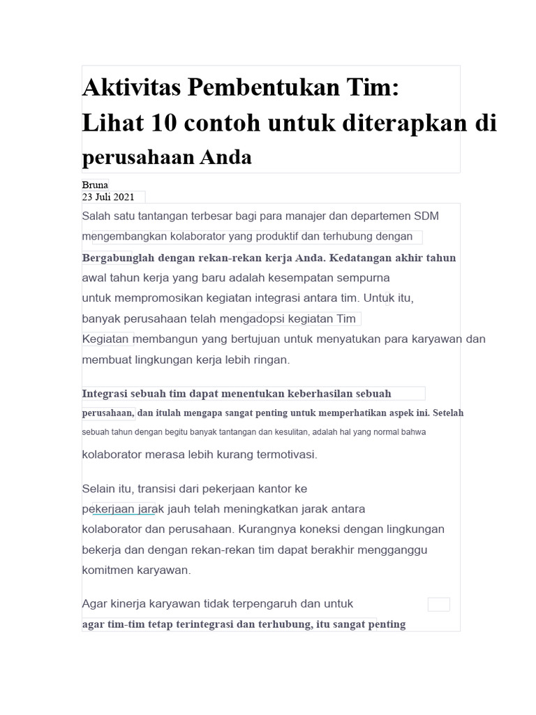 10 Contoh Aktivitas Team Building Efektif | PDF