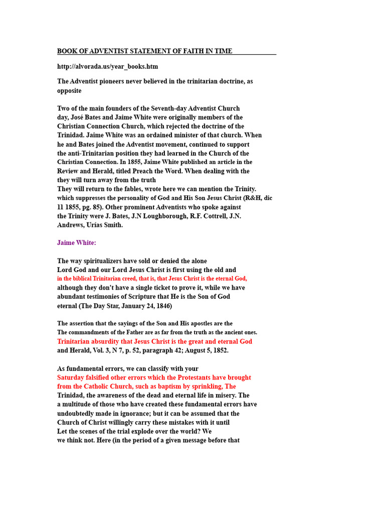 Adventist Anti-Trinitarian Beliefs Explained | PDF | Trinity | God The ...