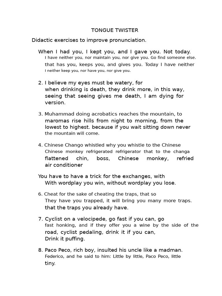 Fun Tongue Twisters for Pronunciation | PDF | Chicken