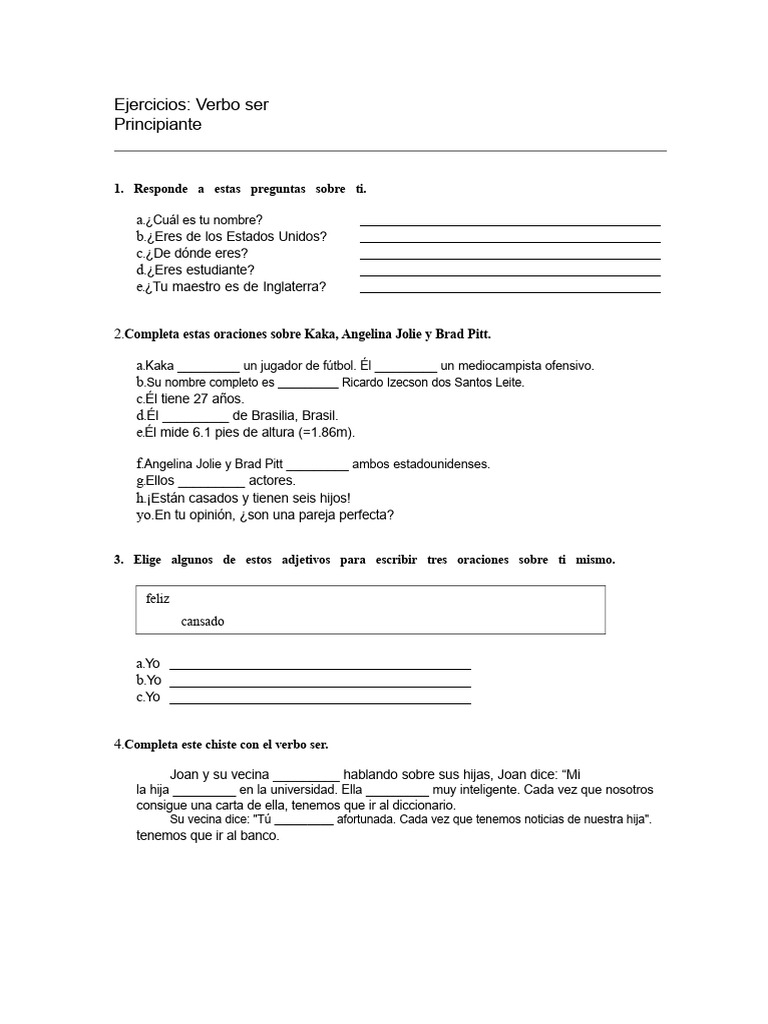 Ejercicios Del Verbo Ser/estar | PDF