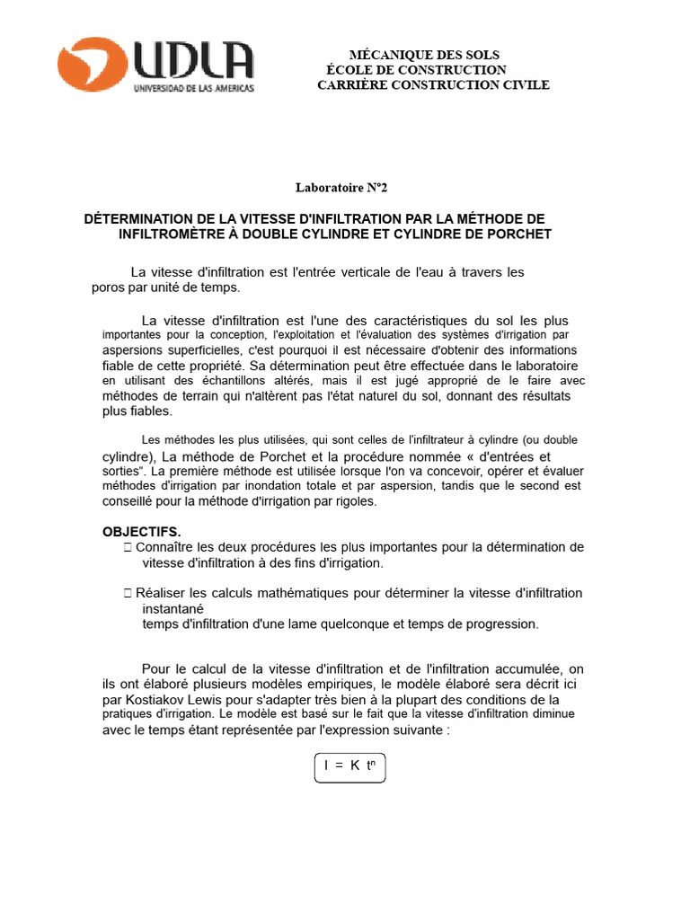 Méthodes de Porchet et Infiltration | PDF | Irrigation | Vitesse
