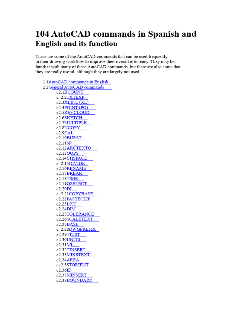 104 AutoCAD Commands in English & Spanish | PDF | 2 D Computer Graphics ...
