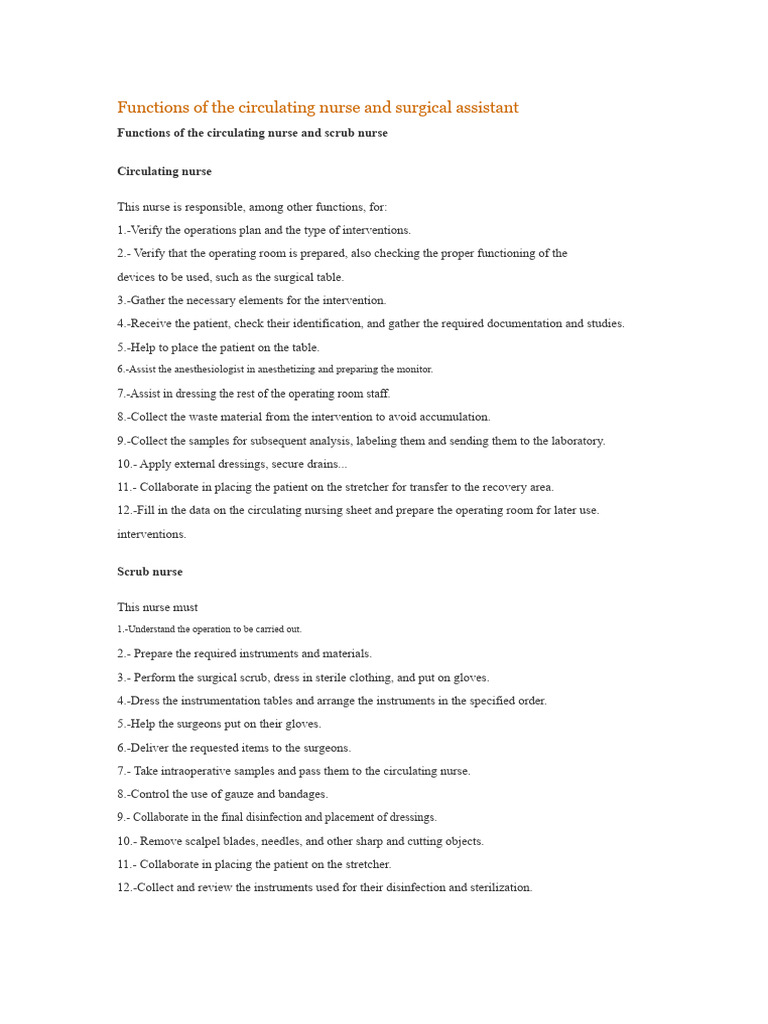 Functions of The Circulating Nurse and Scrub Nurse | PDF | Operating ...