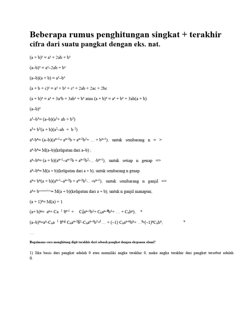 Rumus dan Cara Hitung Digit Terakhir Pangkat | PDF