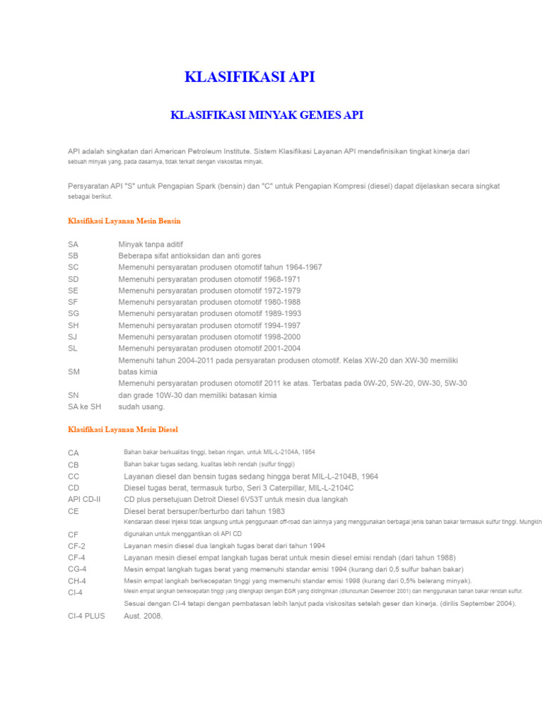 Klasifikasi Layanan API untuk Minyak dan Pelumas | PDF