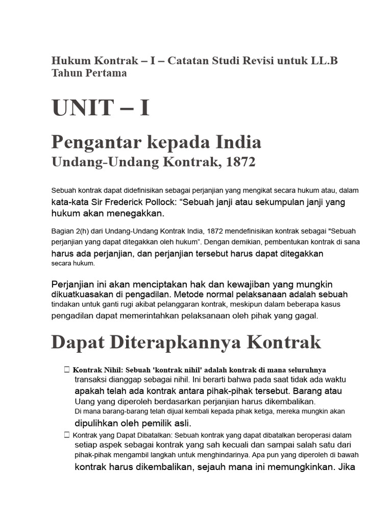 Hukum Kontrak di India: Panduan Dasar | PDF