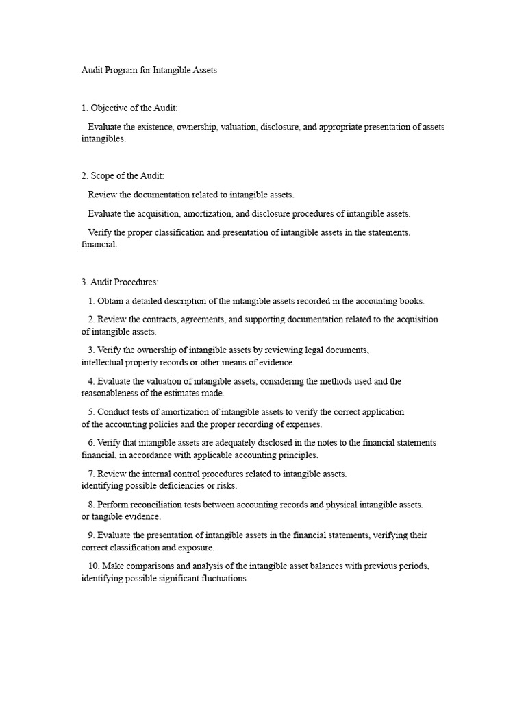 Intangible Assets Audit Program Guide | PDF