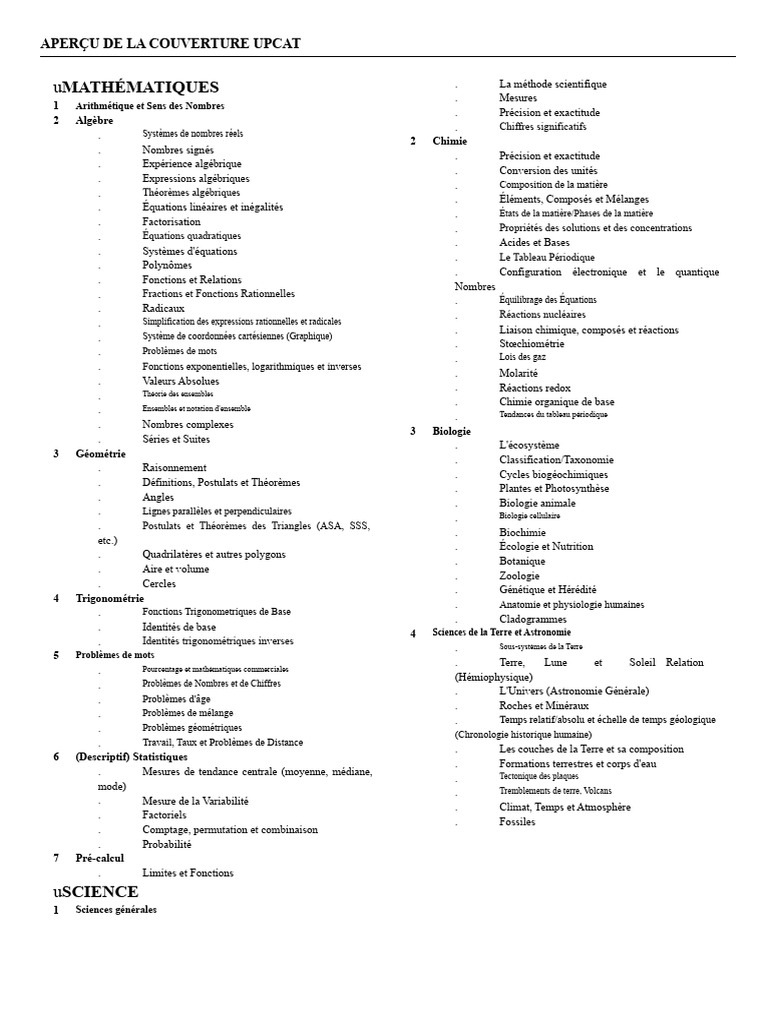 Guide complet sur les matières UPCAT | PDF | Terre | Équations