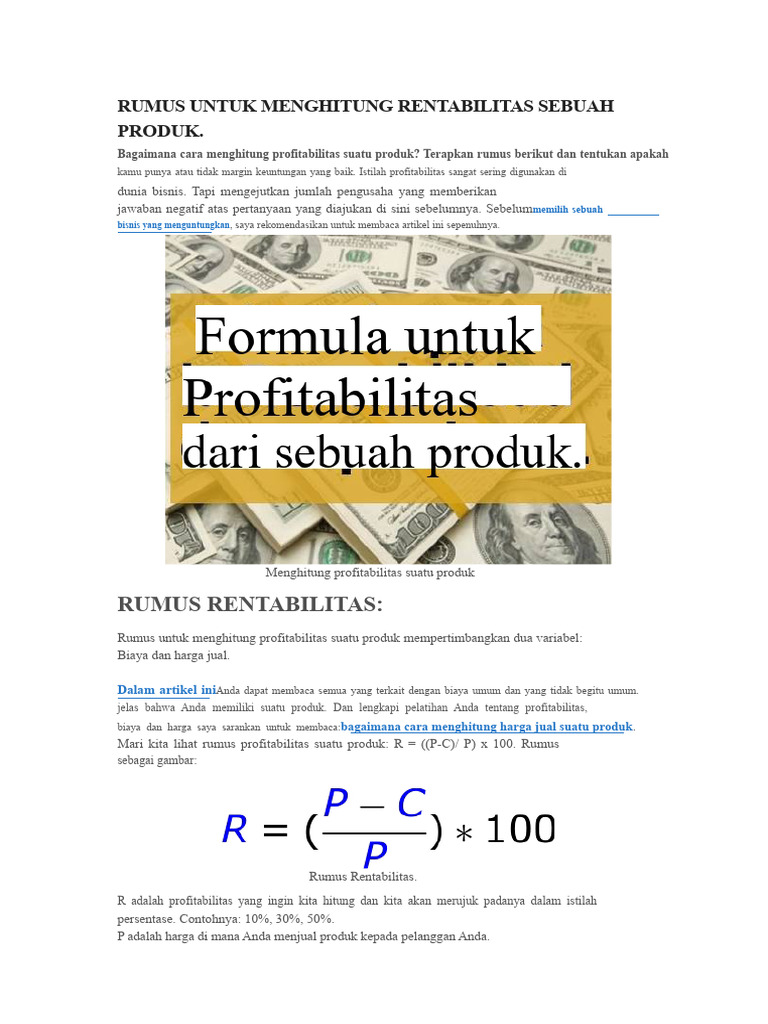 Rumus Hitung Rentabilitas Produk | PDF