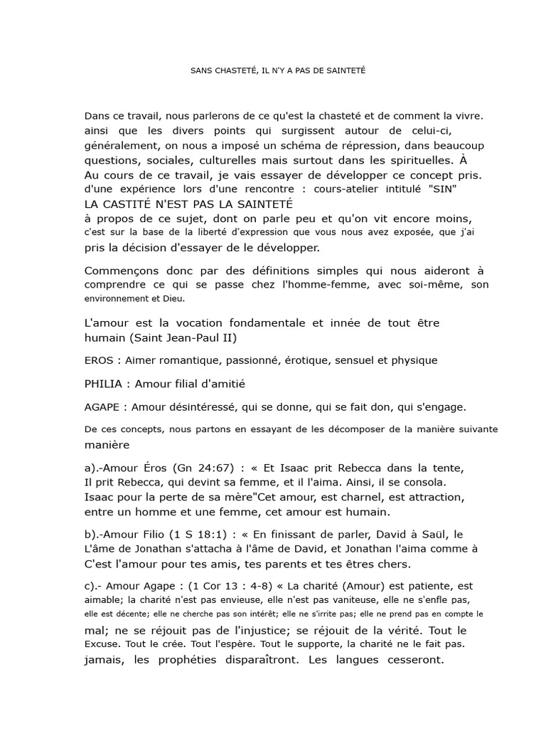 Chasteté et Amour : Comprendre l'Essentiel | PDF | Amour | Grâce ...