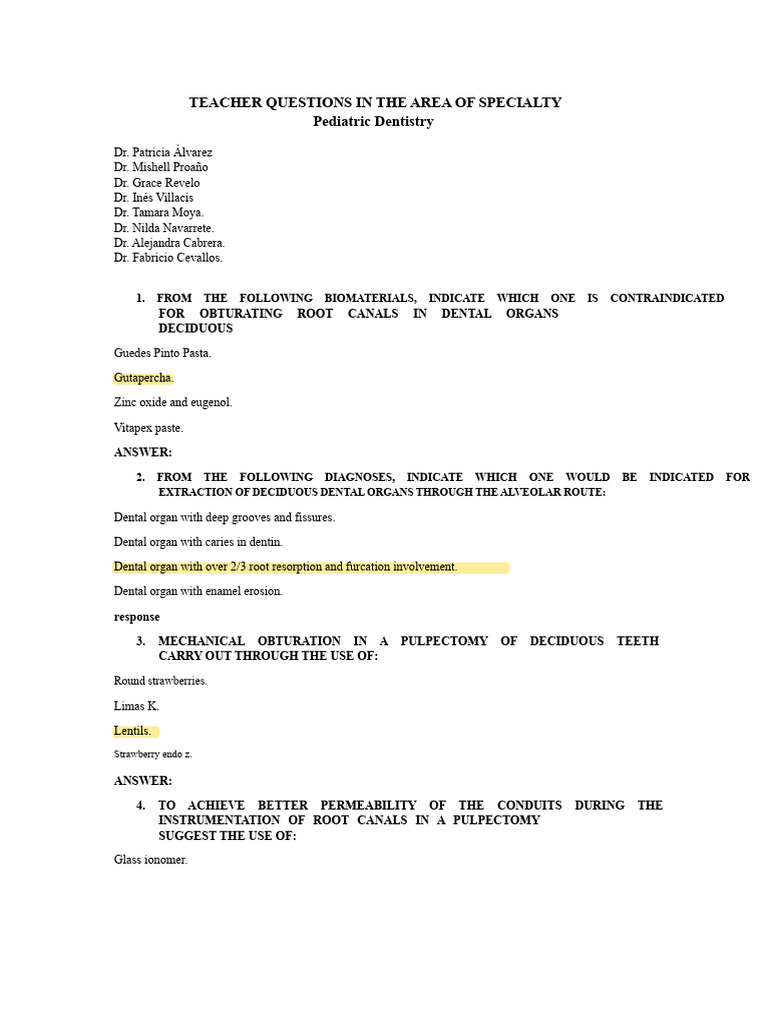Pediatric Dentistry Teacher Questions | PDF | Dental Composite | Tooth ...