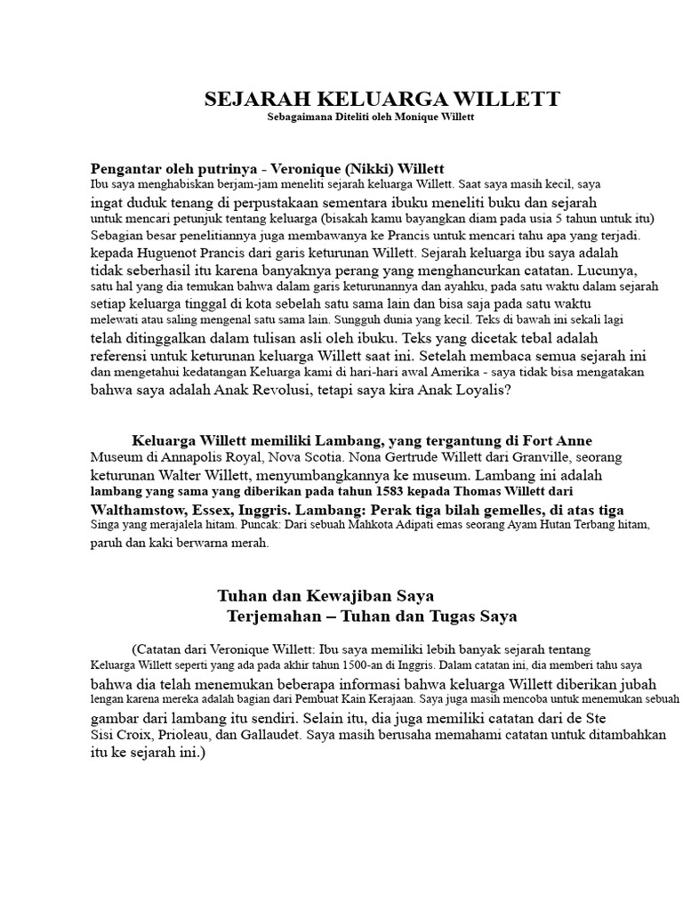 Sejarah Keluarga Willett | PDF