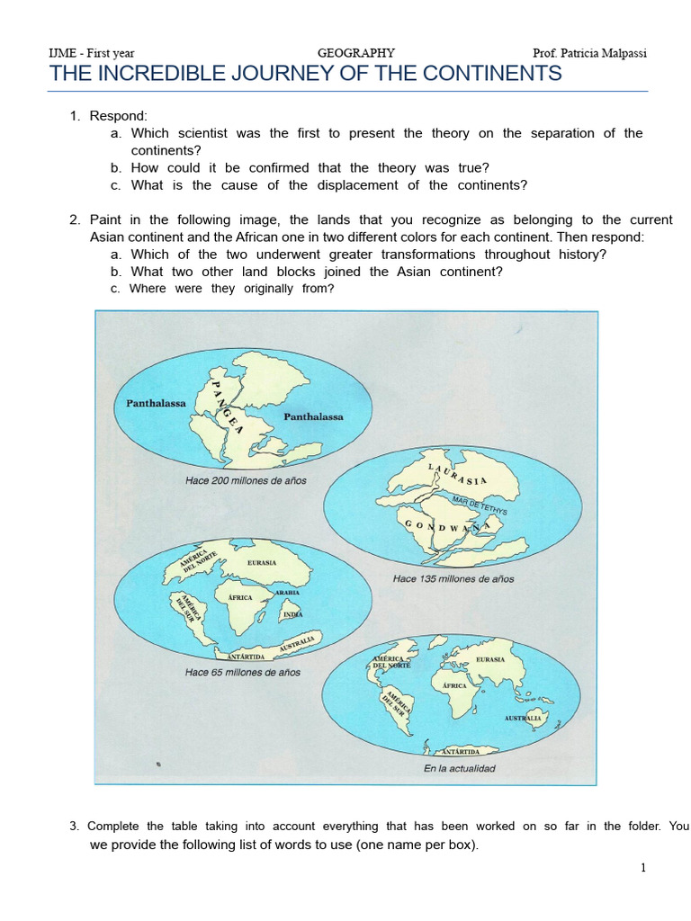 First Year Activities IJME - Incredible Journey of The Continents | PDF ...