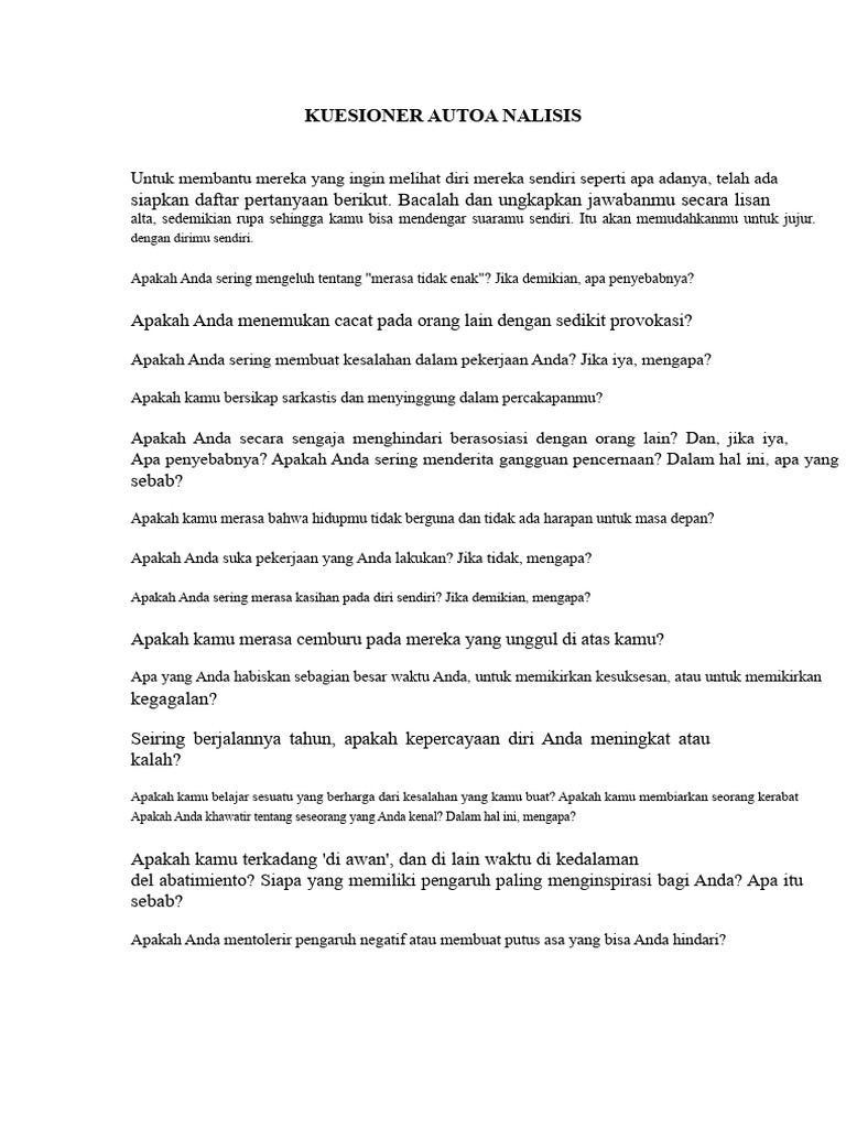 Kuesioner Analisis Diri | PDF