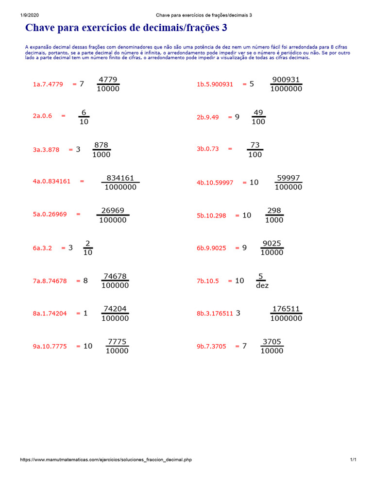 Exercícios de Frações e Decimais 3 | PDF | Decimal | Divisão (Matemática)
