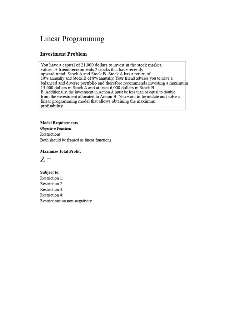 Linear Programming - Investment Problem - Practice | PDF