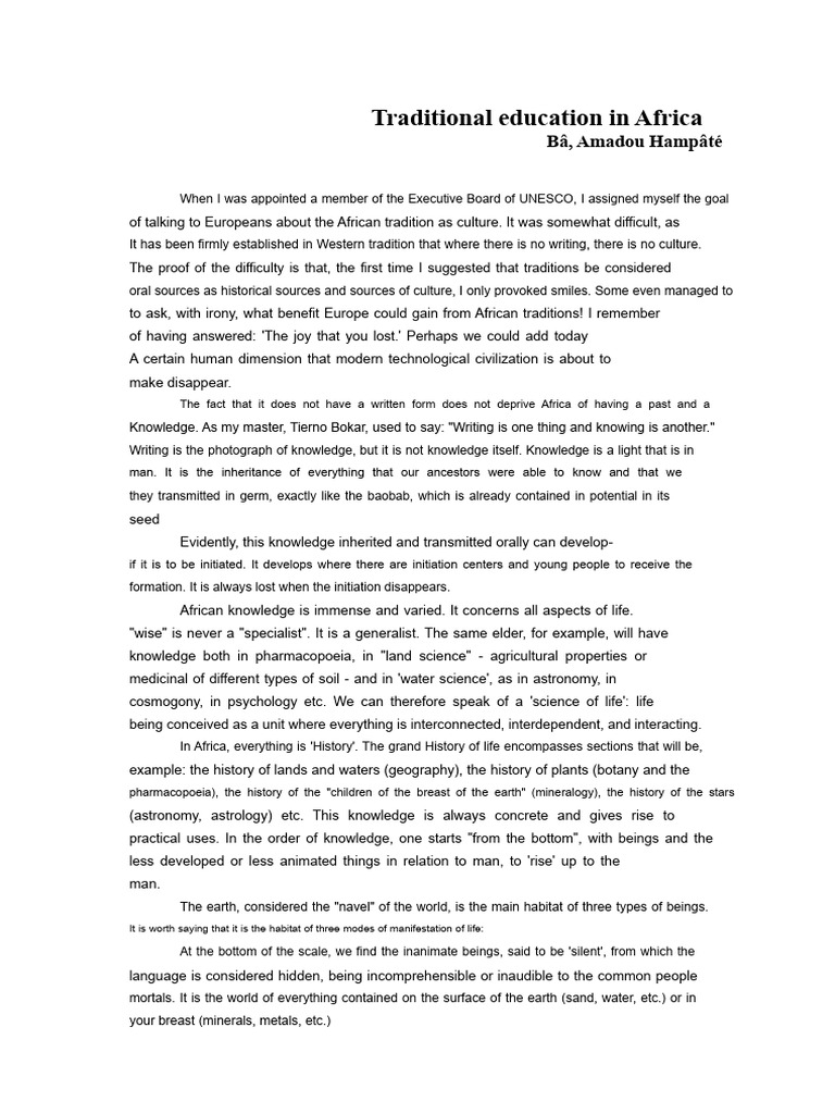 African Oral Tradition and Education | PDF | Knowledge | Traditions