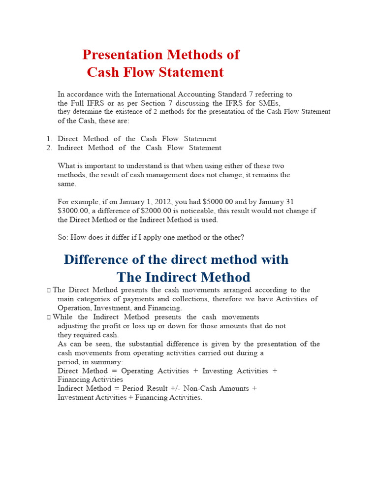 Methods of Presenting The Cash Flow Statement | PDF | Cash Flow ...