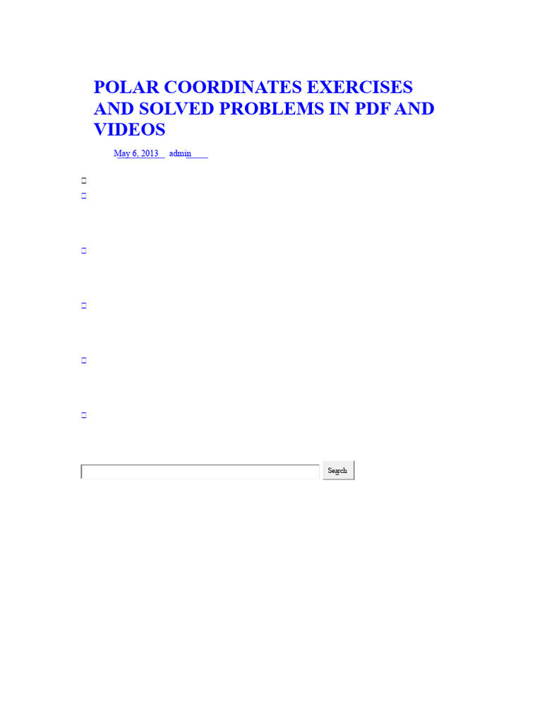 Polar Coordinates: Exercises & Solutions | PDF | Coordinate System ...