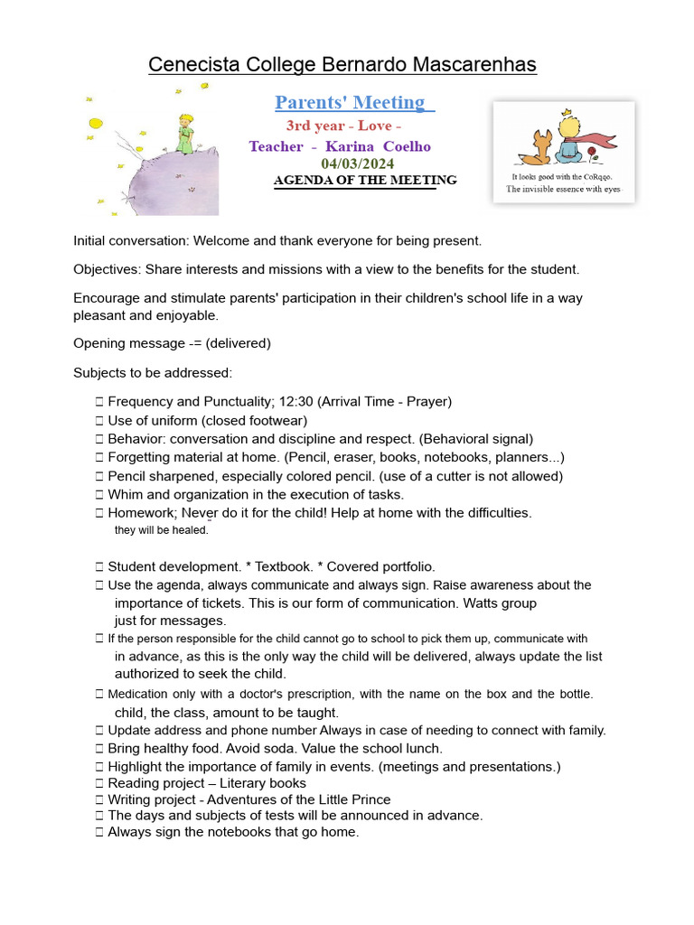 Parents' Meeting Agenda 2024 | PDF